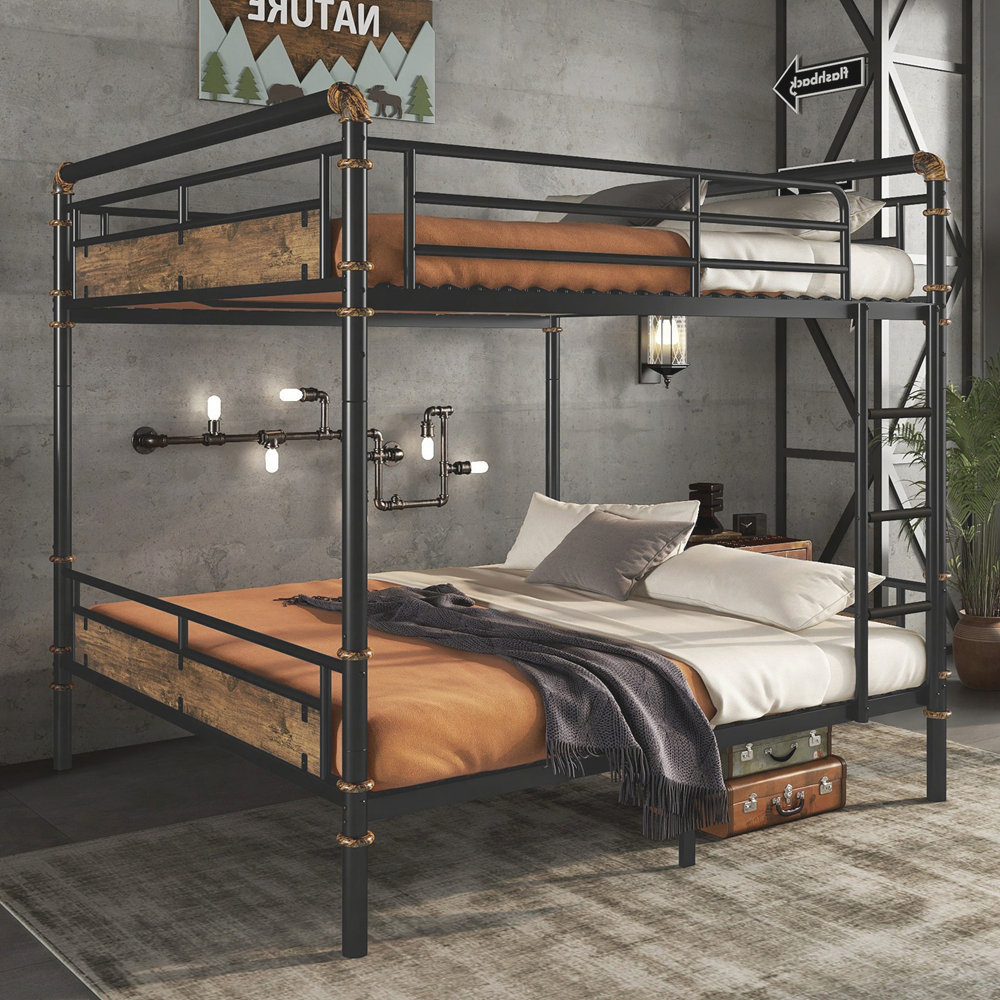 Mason & Marbles Queen over Queen Metal Bunk Bed, Industrial Detachable Bunkbeds with Safety ...